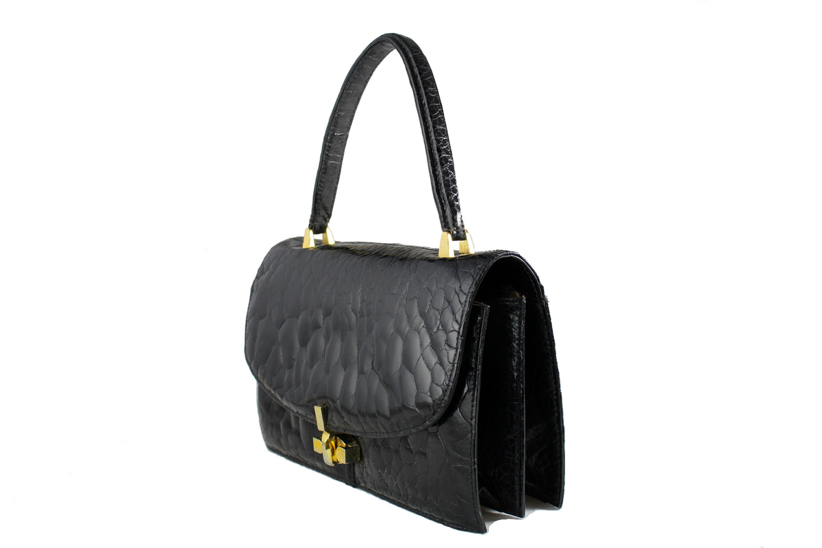 Black turtle skin flap bag with top handle – Vintage Carwen