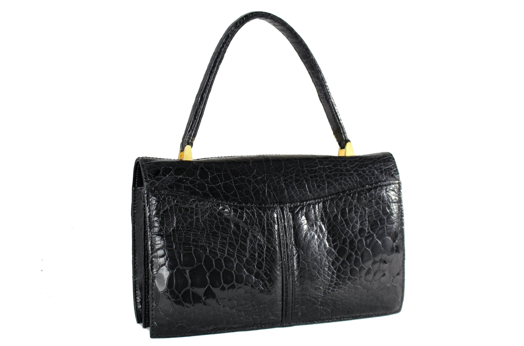 Black turtle skin flap bag with top handle – Vintage Carwen
