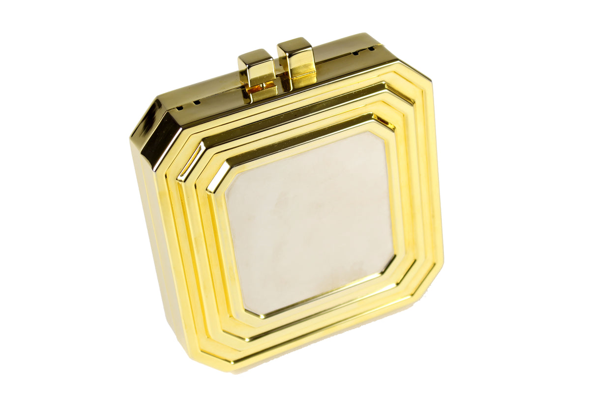 Square gold metal clutch with strass – Vintage Carwen