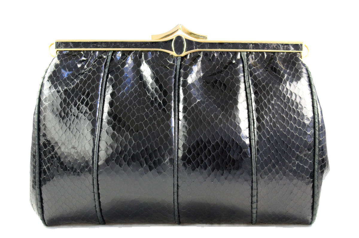 Black snake skin handbag with decorated frame – Vintage Carwen
