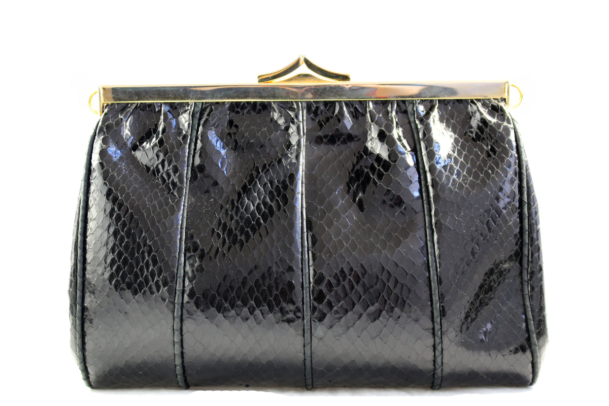 Black snake skin handbag with decorated frame – Vintage Carwen