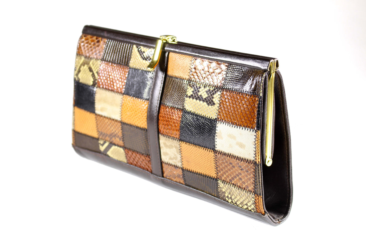 Snake and lizard skin patchwork handbag – Vintage Carwen